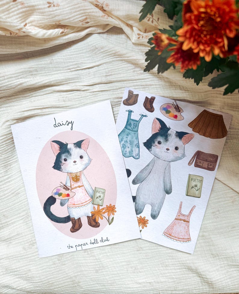 Printable Paper Doll – Cute Dress-up Cat Animal Doll With Accessories ...