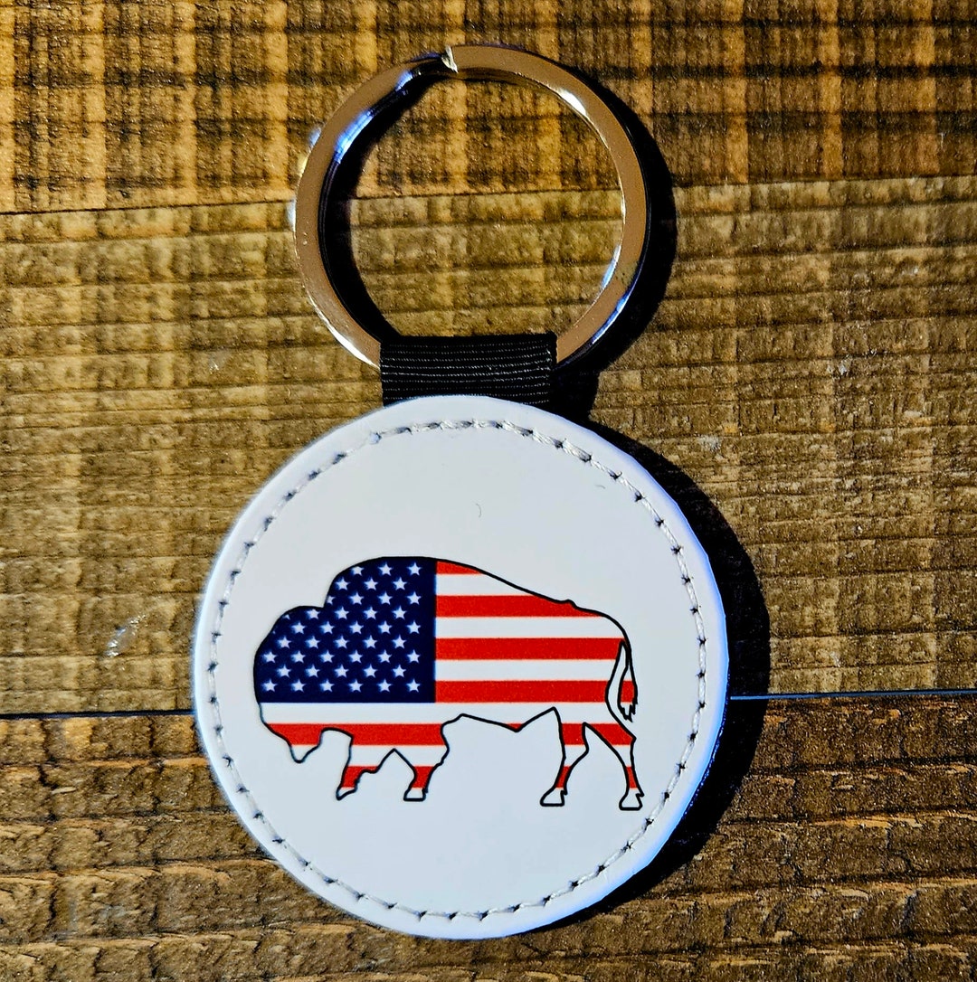 American Flag Bison Keychain - Round Key Chain - Etsy