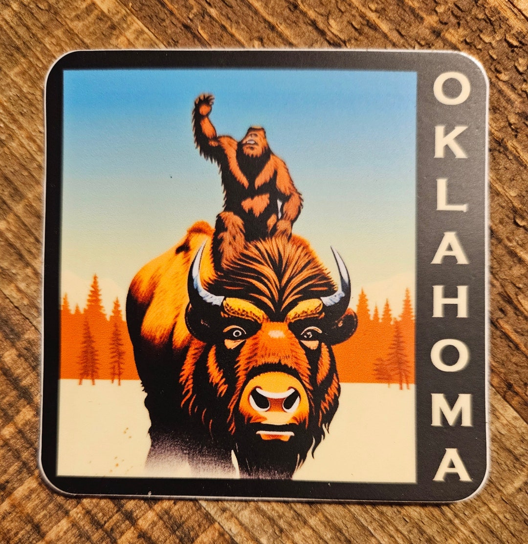Oklahoma Sasquatch Riding Bison Decal/sticker - Etsy