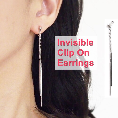 Silver Dangle Teardrop Charm Invisible Resin Clip on Earrings | Etsy