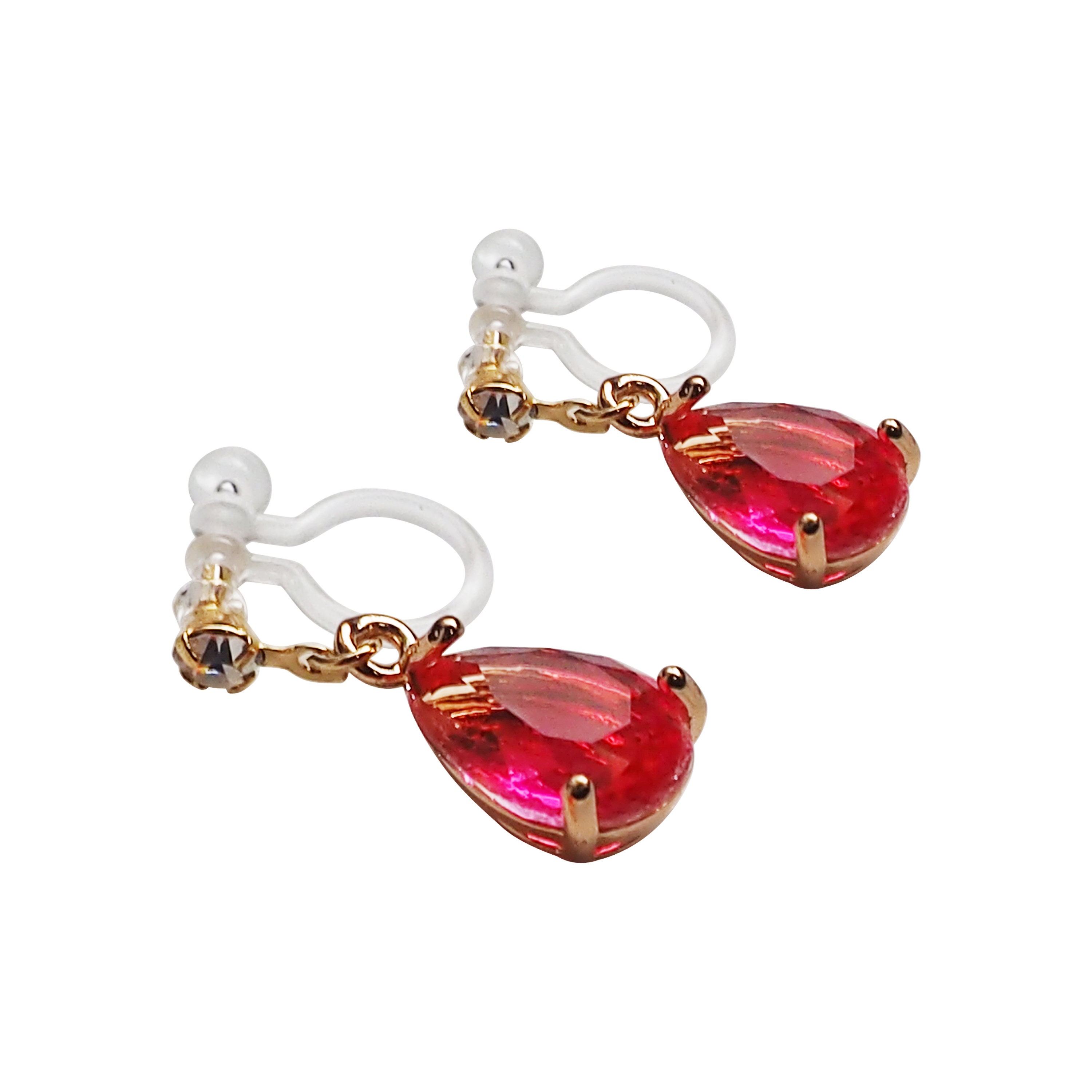 Crystal Clip on Earrings,dangle Hot Pink Crystal Invisible Clip on ...