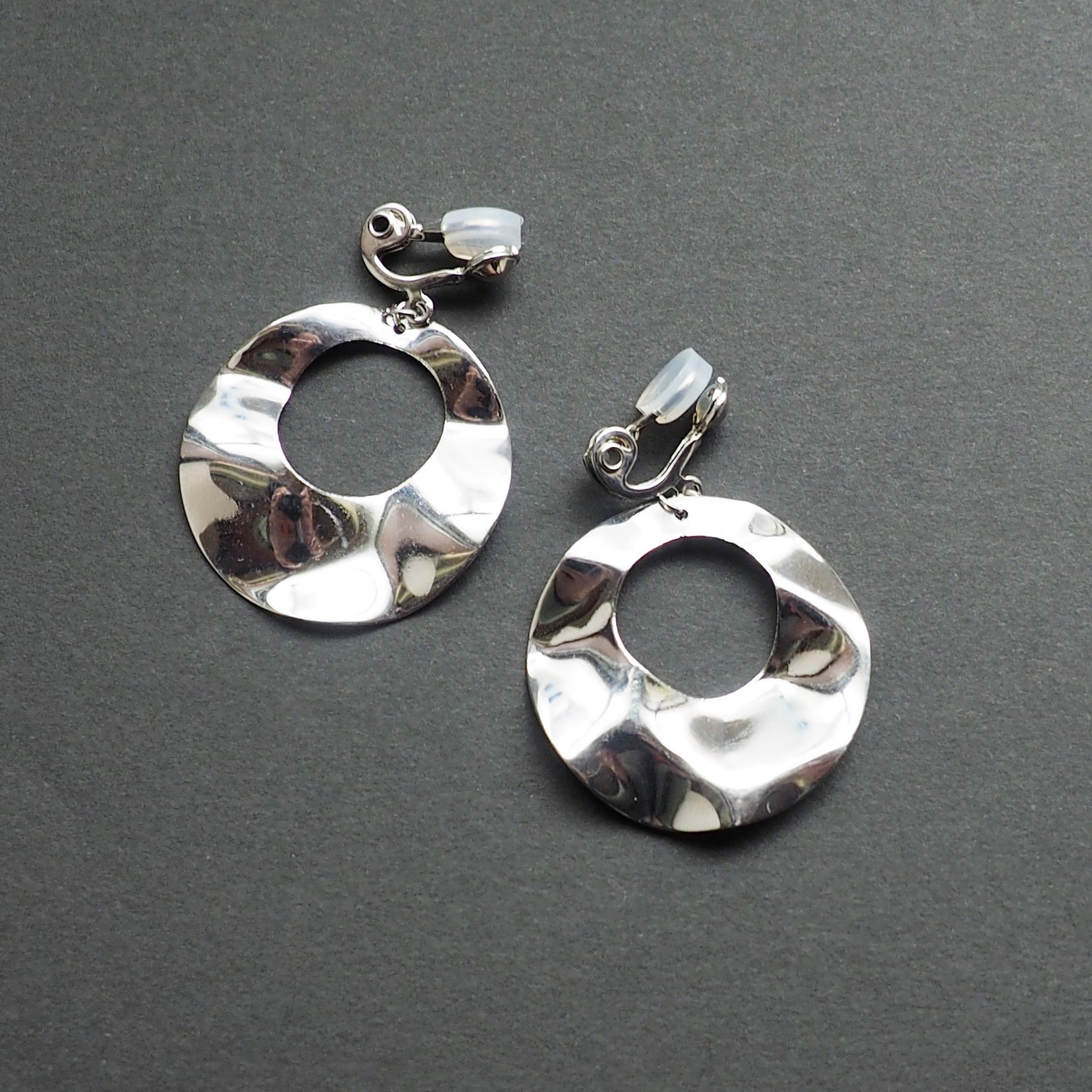 Silver Circle Clip on Earrings – Curved Circle Clip on Earrings Dangle ...