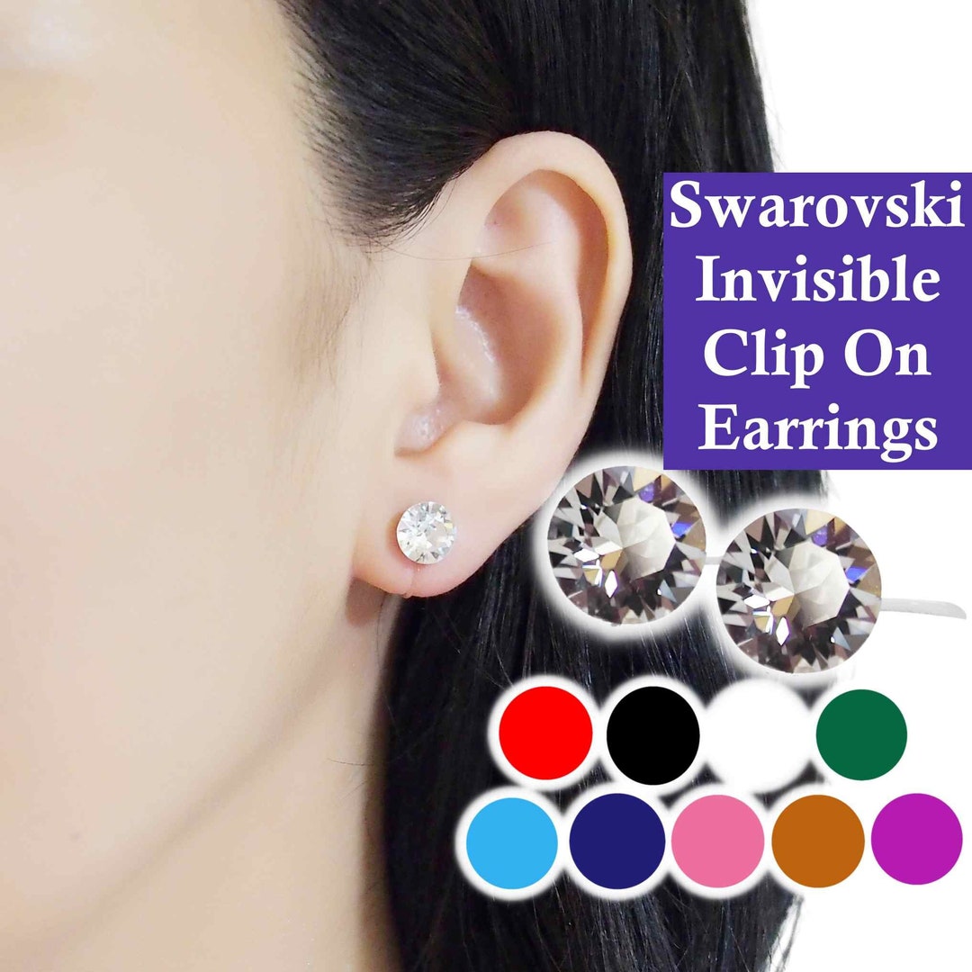 Invisible Clip on Earrings, Swarovski Crystal Clip on Stud Earrings ...