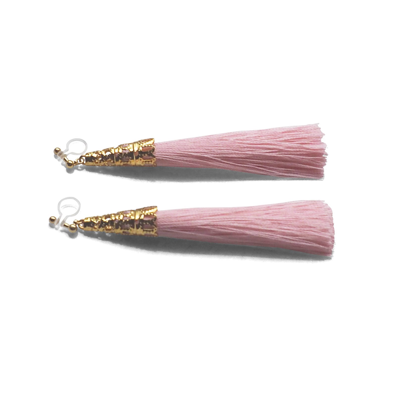 Pink Clip on Earrings Tassel. Fringe Clip on Earrings Dangle. - Etsy