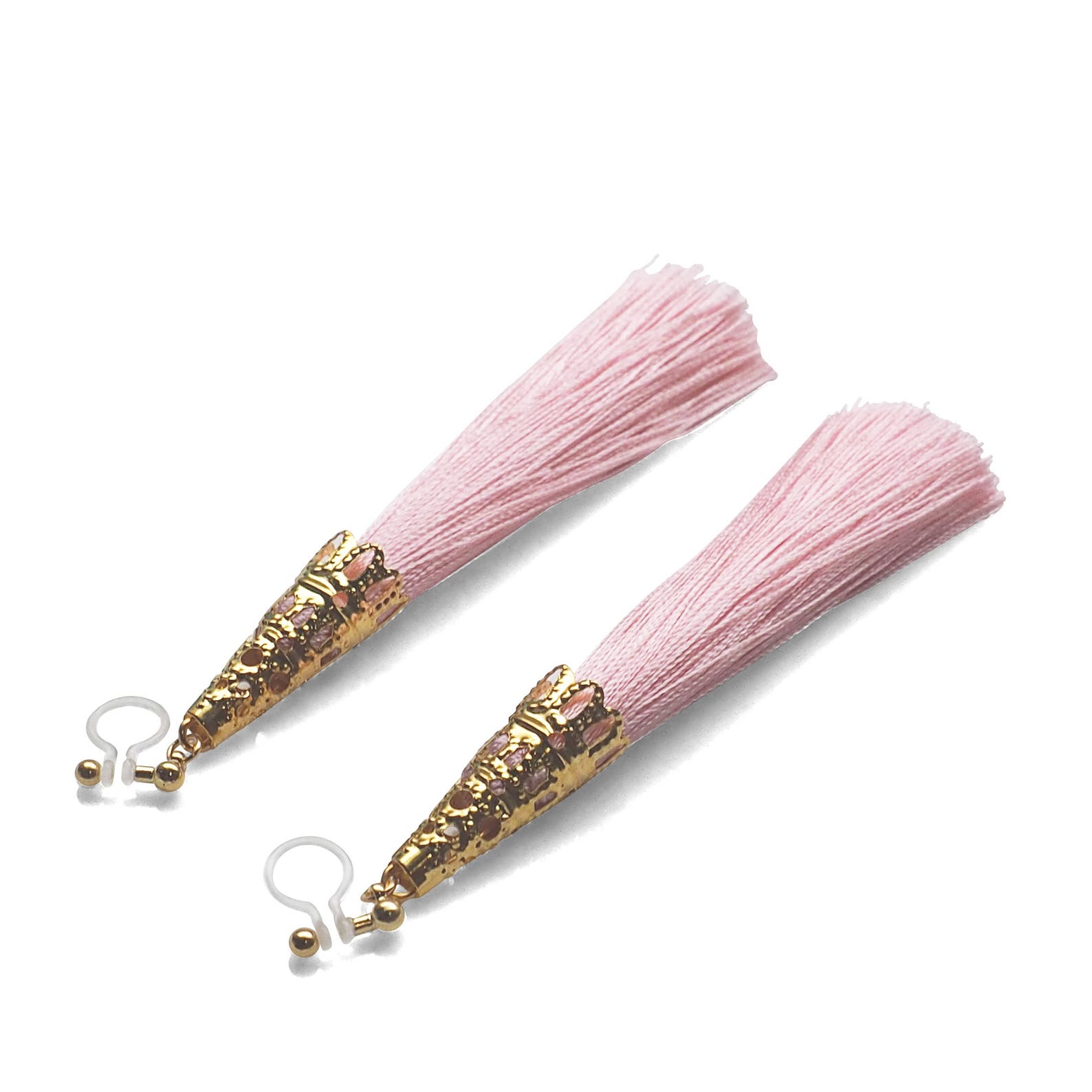 Pink Clip on Earrings Tassel. Fringe Clip on Earrings Dangle. - Etsy