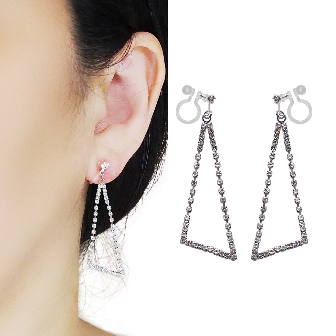 Dangle Crystal Invisible Clip on Earrings Silver Rhinestone - Etsy