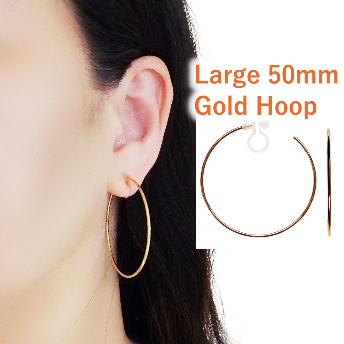 Big 50mm Clip on Hoop Earringsgold Hoop Earringslarge Hoops - Etsy