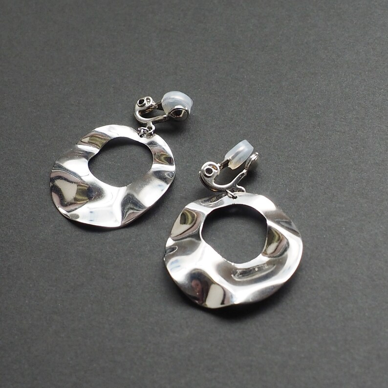 Silver Circle Clip on Earrings – Curved Circle Clip on Earrings Dangle ...
