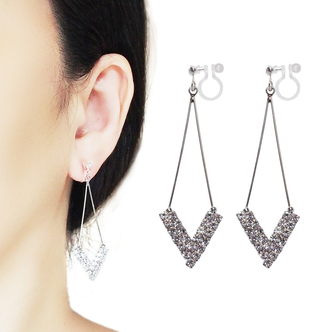 Rhinestone Clip on Earrings Dangle Arrow Shaped Crystal - Etsy