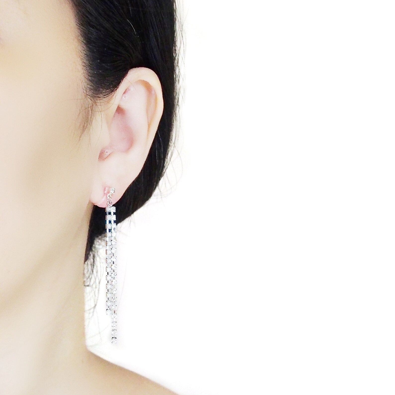 Crystal Chain Invisible Clip on Earrings Dangle, Non Pierced Earrings ...