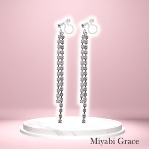 Crystal Chain Invisible Clip on Earrings Dangle, Non Pierced Earrings ...