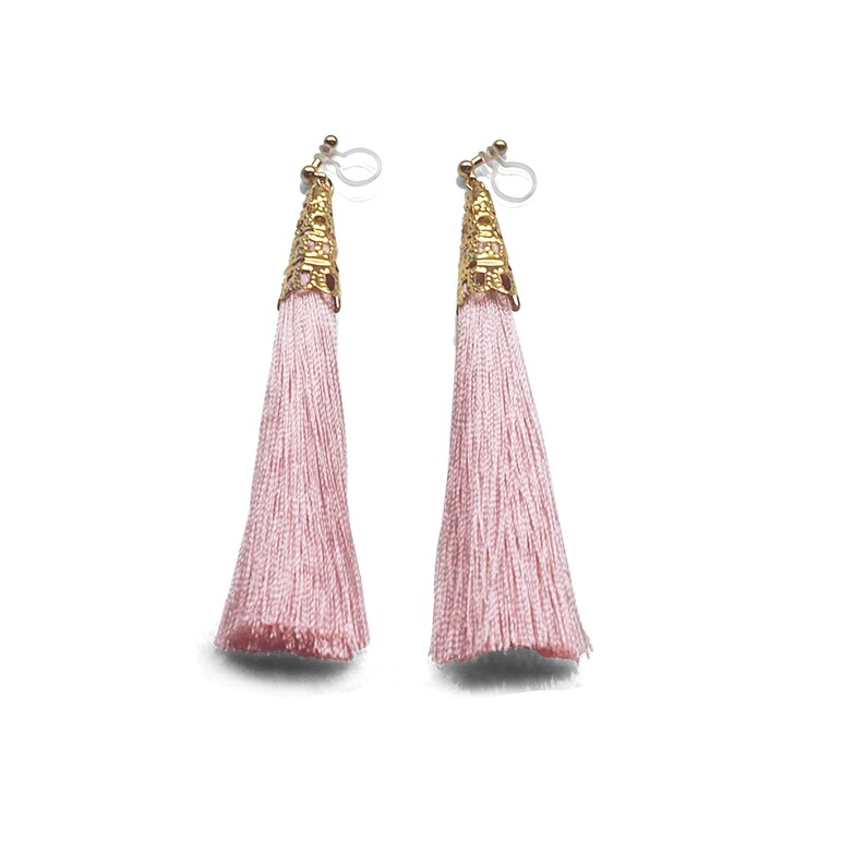 Pink Clip on Earrings Tassel. Fringe Clip on Earrings Dangle. - Etsy