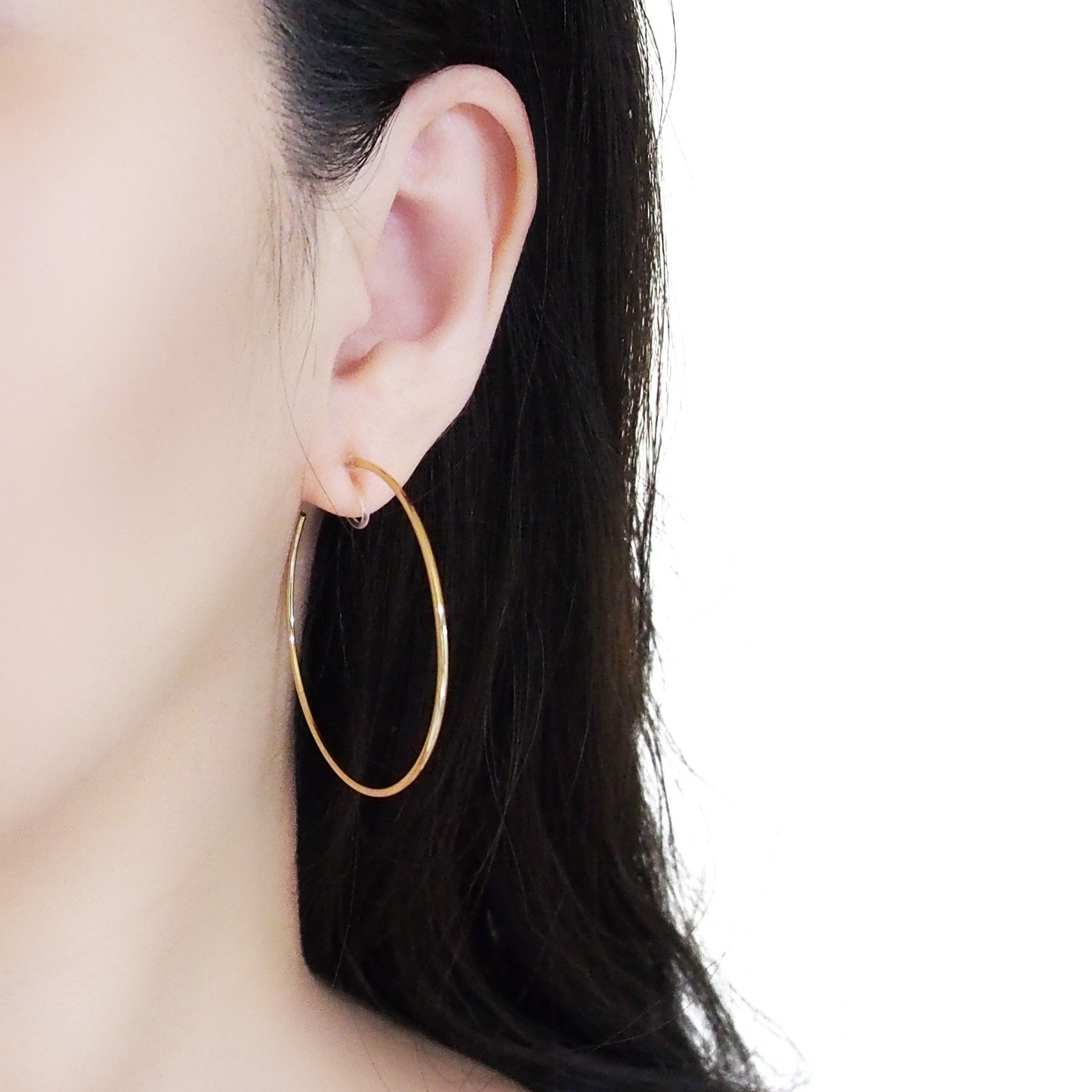 50mm Super Large, Hoop Clip on Earrings, Non Pierced Earrings, Big Gold ...