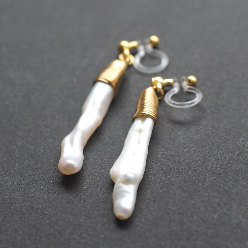 White Freshwater Pearl Bar Clip-on Earrings Stick Pearl | Etsy