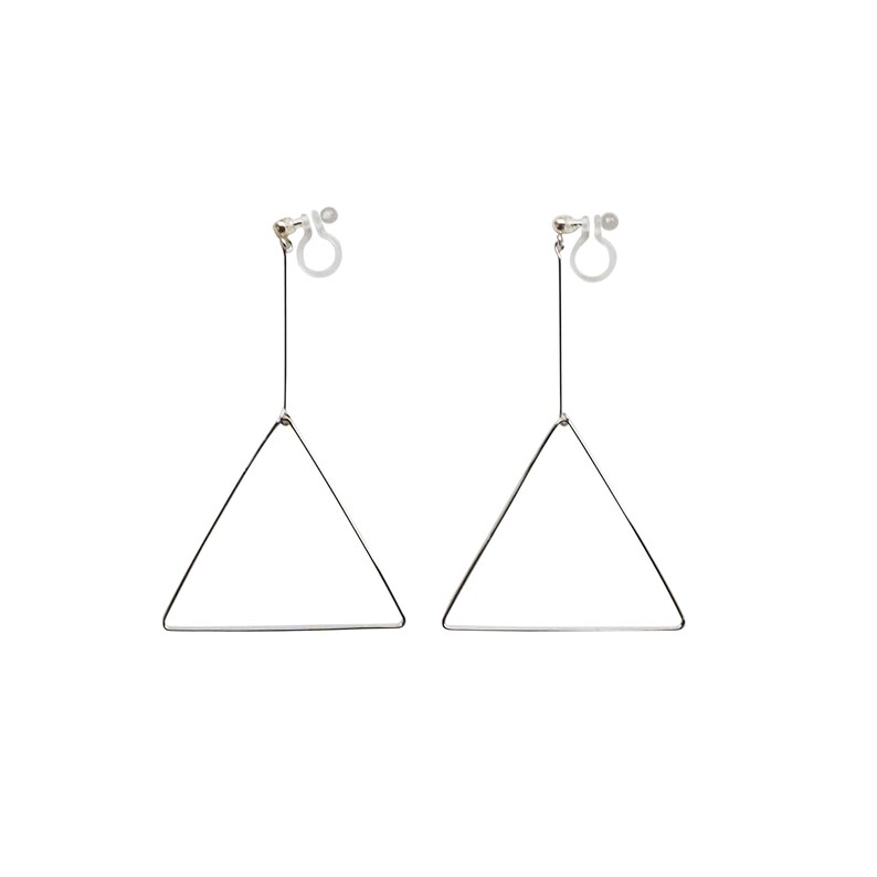 Silver Clip on Hoop Earrings Large Triangle Hoops Invisible Clip on ...