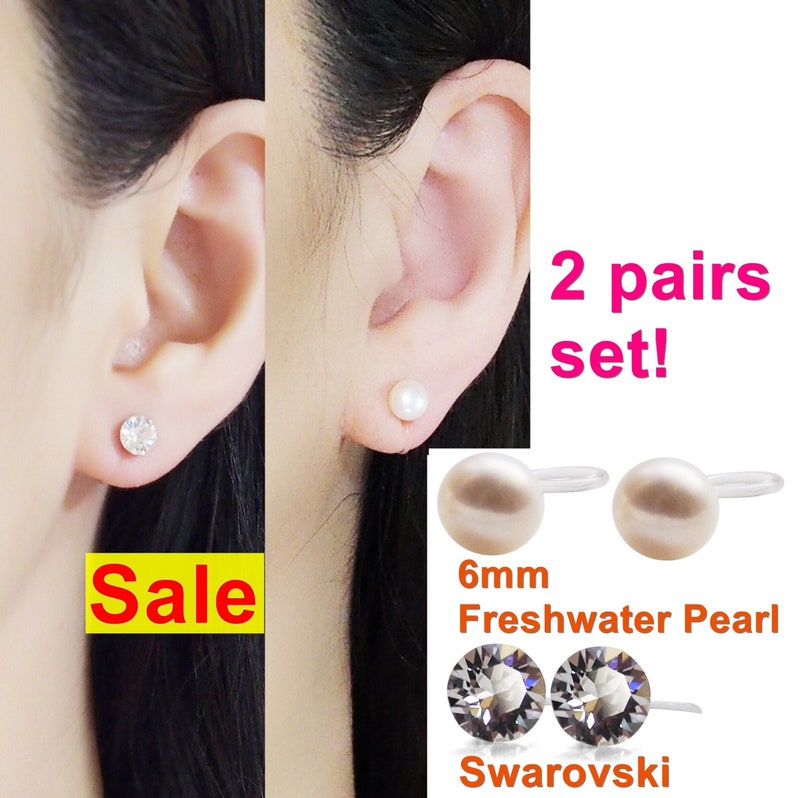 Invisible Clip on Earrings, 6mm Freshwater Pearl Clip on Stud Earrings ...