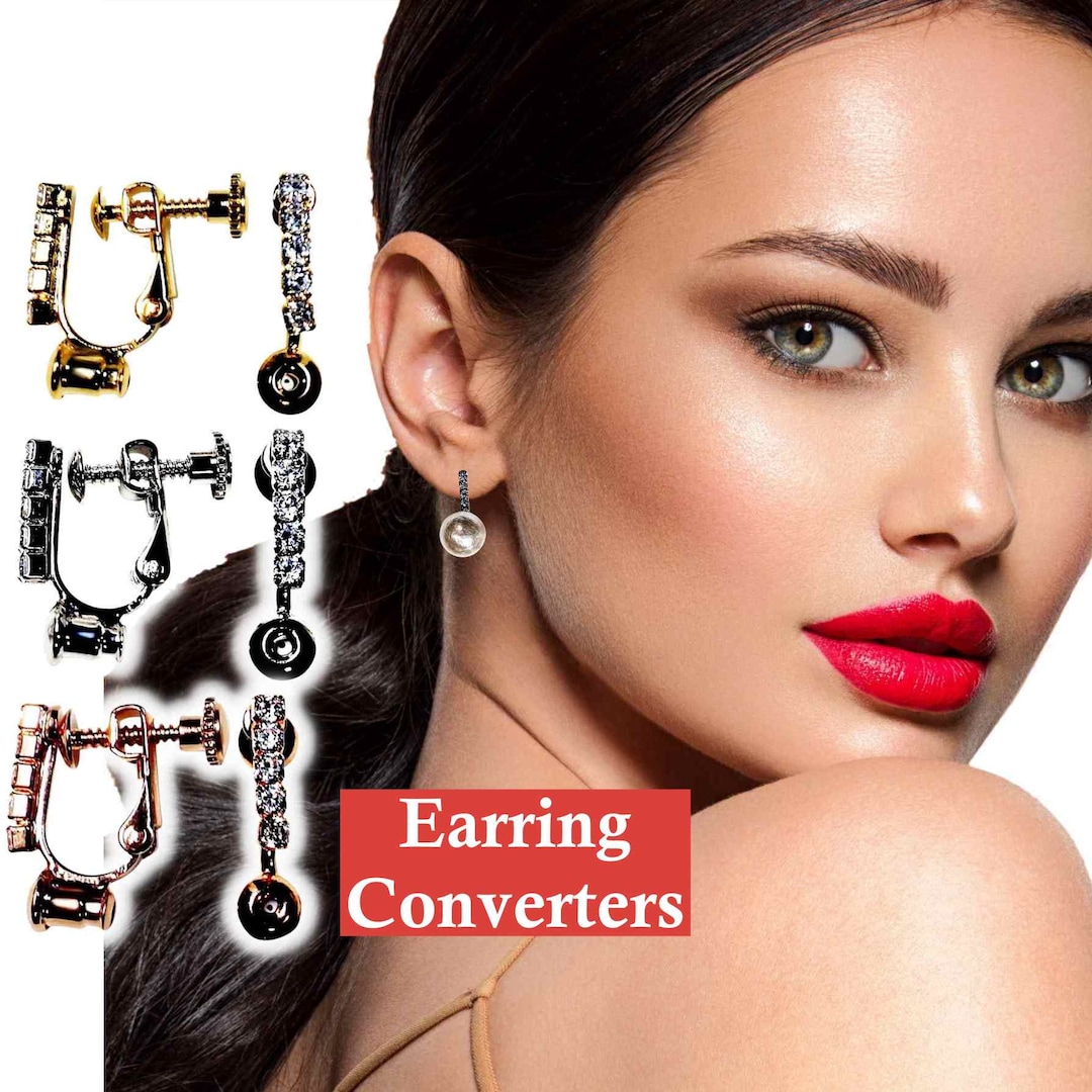 Silver Clip on Earring Converters Pierced to Clip, Gold Crystal ...