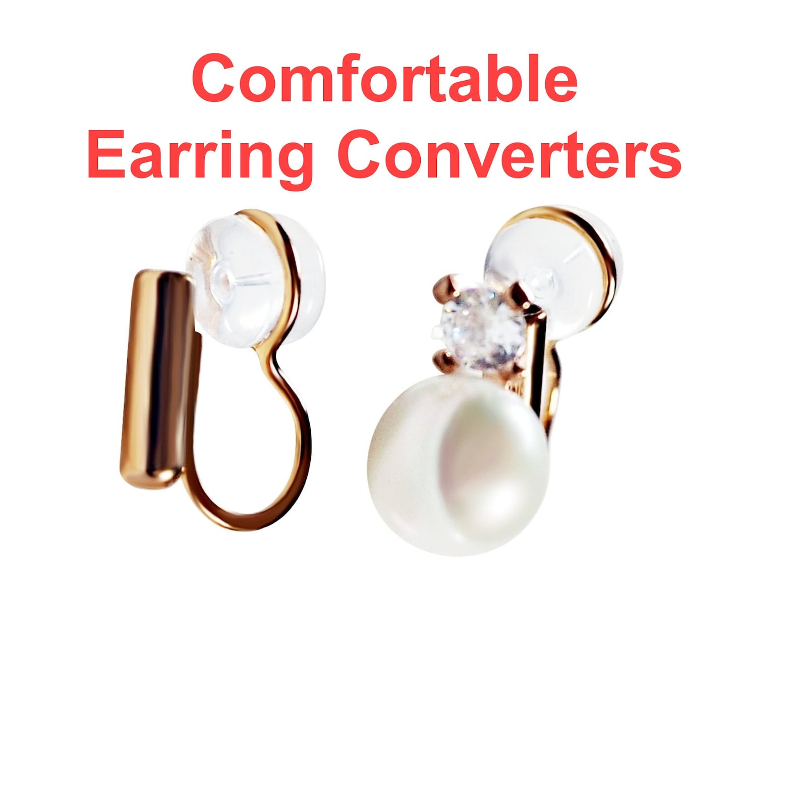 Super Comfortable Gold Clip on Earrings Converters, Silicone Pad Clip ...