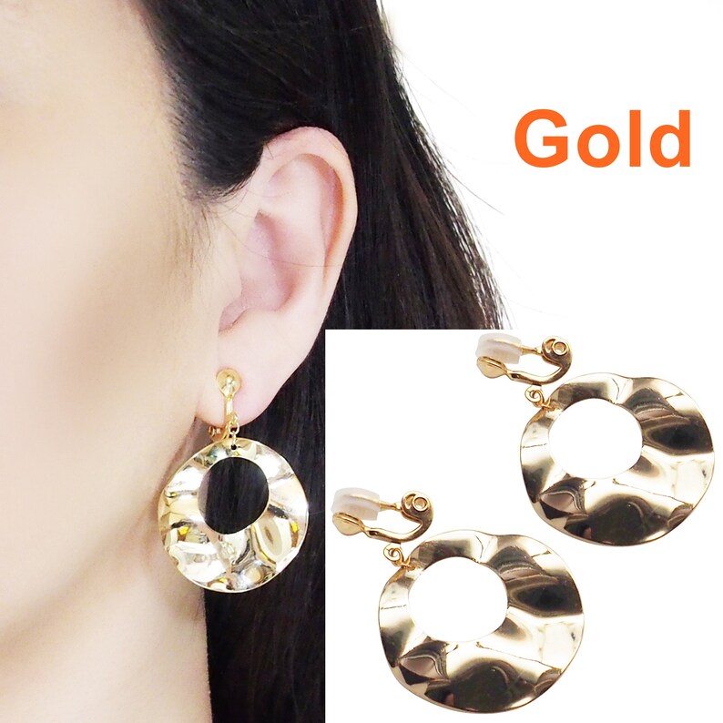 Silver Circle Clip on Earrings – Curved Circle Clip on Earrings Dangle ...