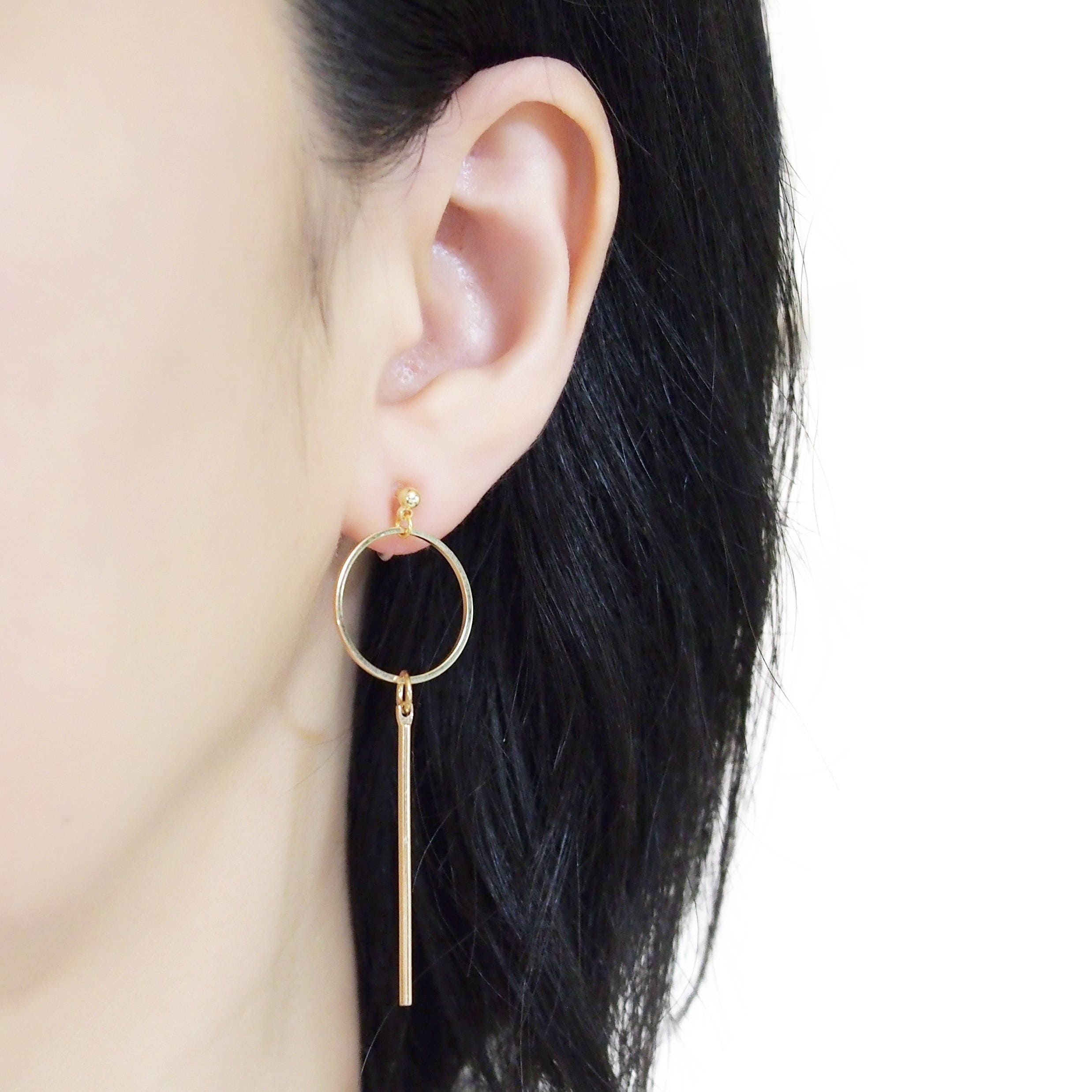 Geometric Dangle Bar Clip on Earrings Gold Clip on Hoop - Etsy UK