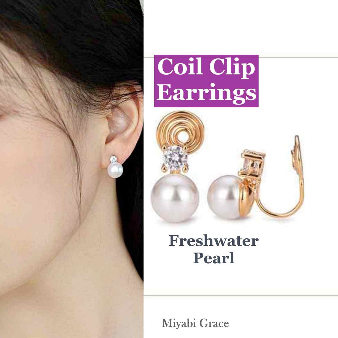 White Freshwater Pearl Clip on Earrings, Gold Cubic Zirconia Crystal CZ ...