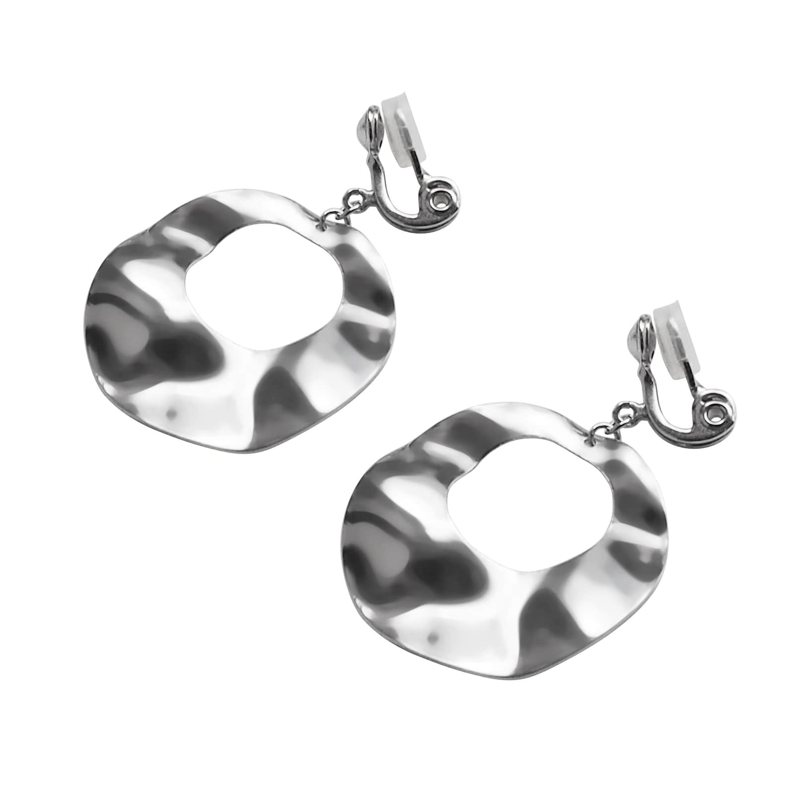 Silver Circle Clip on Earrings – Curved Circle Clip on Earrings Dangle ...