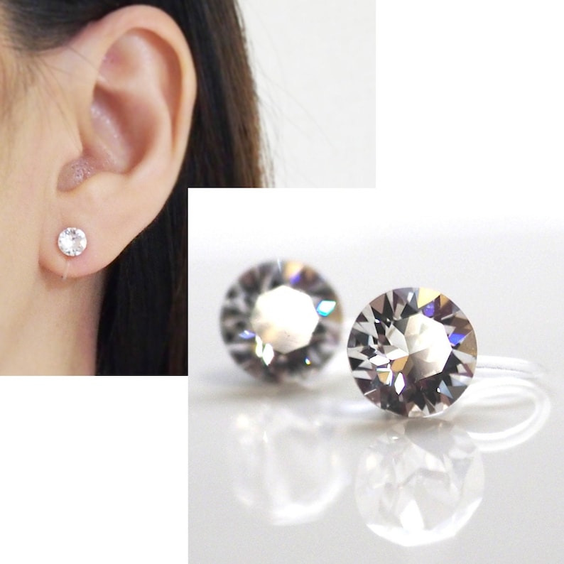 Swarovski Crystal Clip On Earrings Swarovski Wedding Invisible Etsy