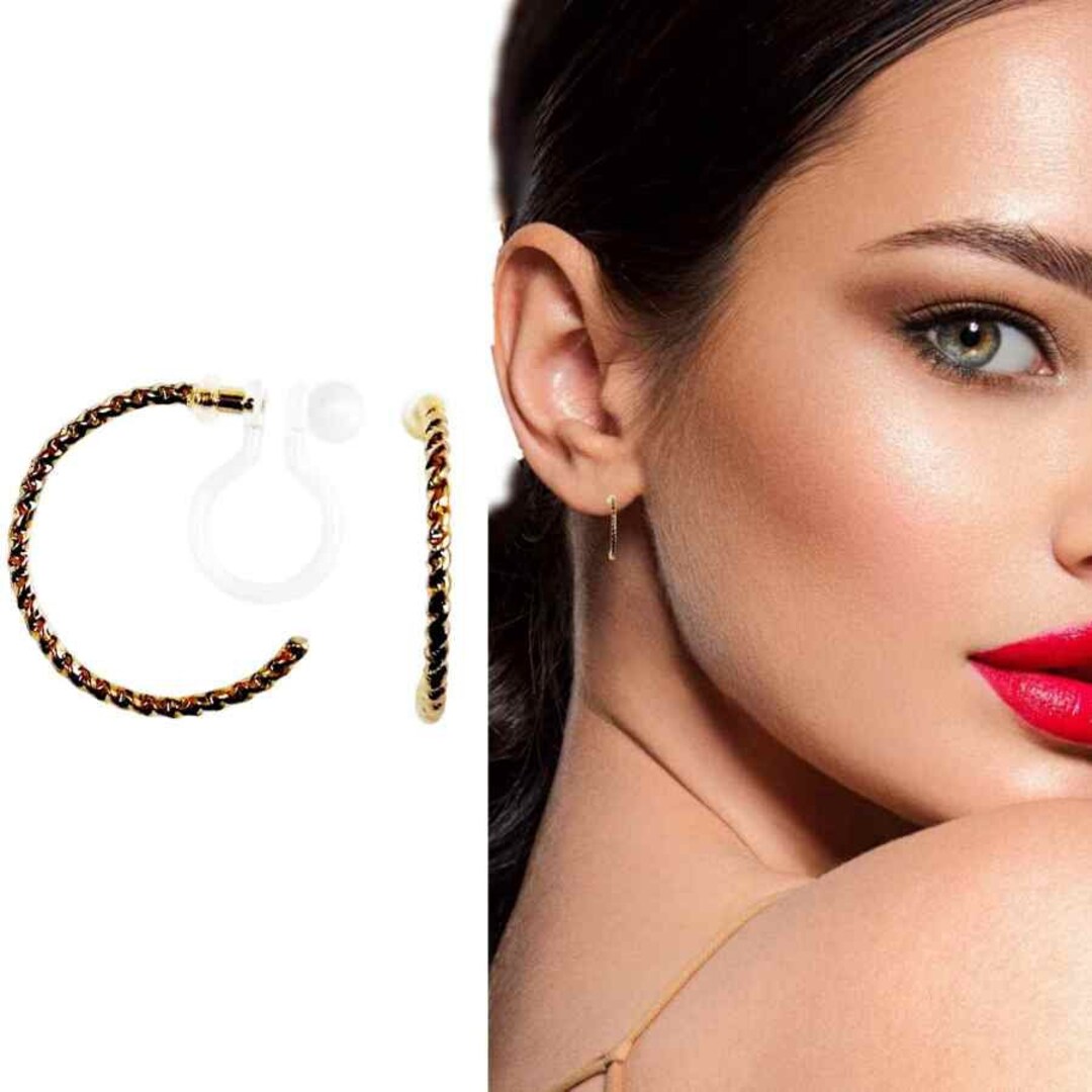 16mm Twisted Gold Hoop Invisible Invisible Clip on Earrings ...