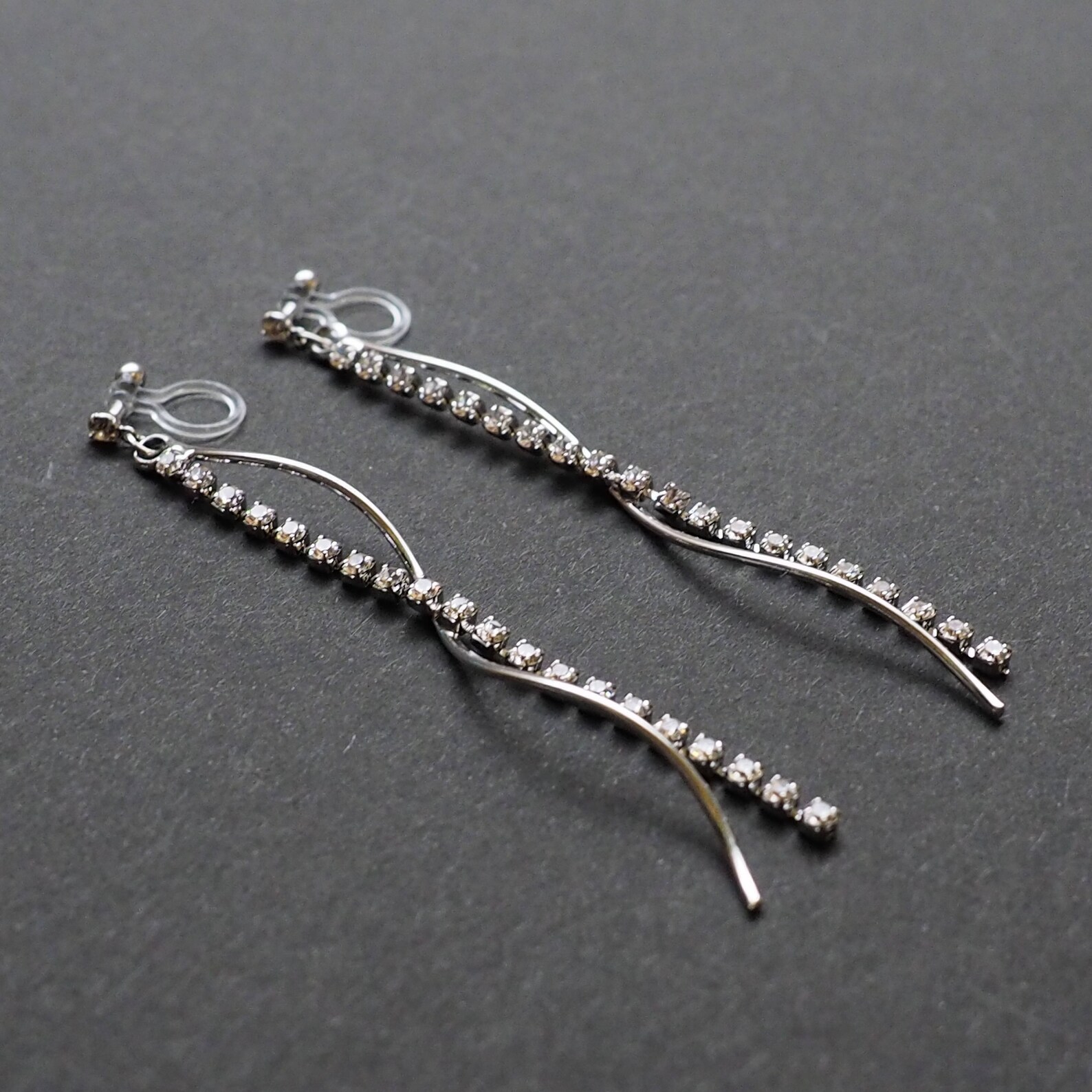 Rhinestone invisible clip on earrings silver bar clip on | Etsy