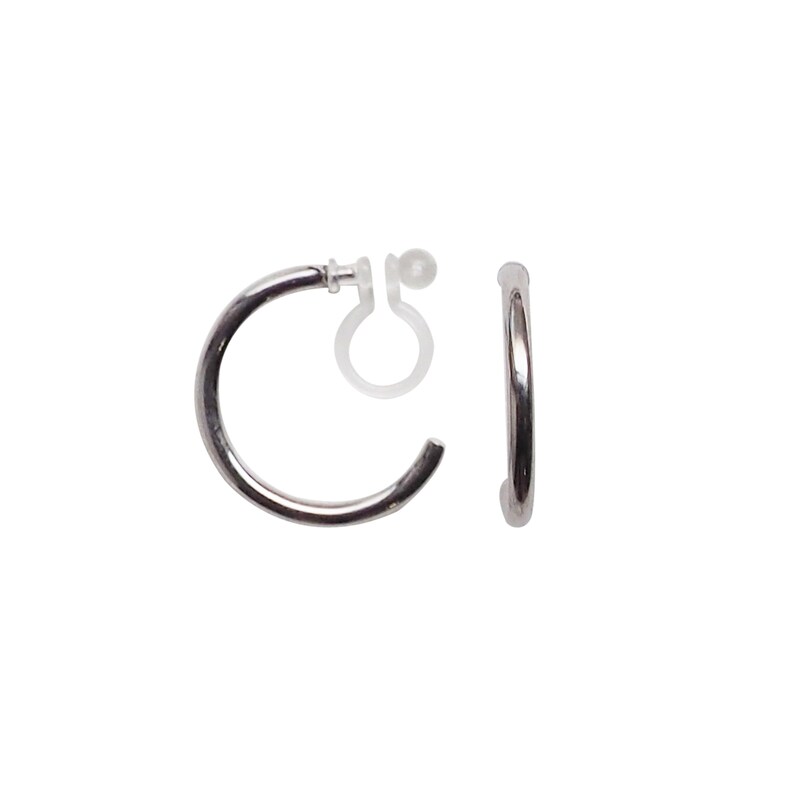 Silver Hoop Clip on Earrings, Medium Invisible Clip on Hoop Earrings ...
