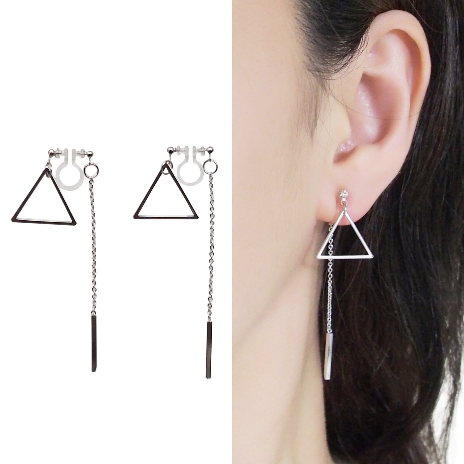 Silver Triangle Clip-on Earrings Double Sided Invisible Clip - Etsy