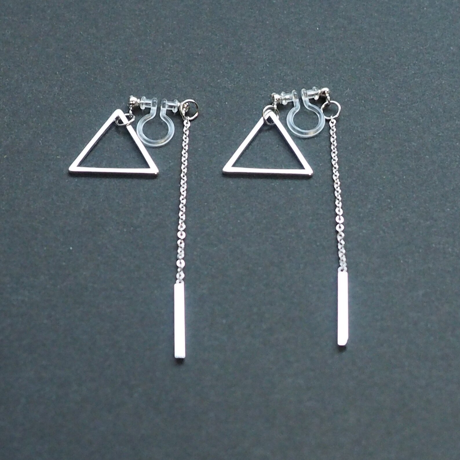 Silver Triangle Clip-on Earrings Double Sided Invisible Clip - Etsy