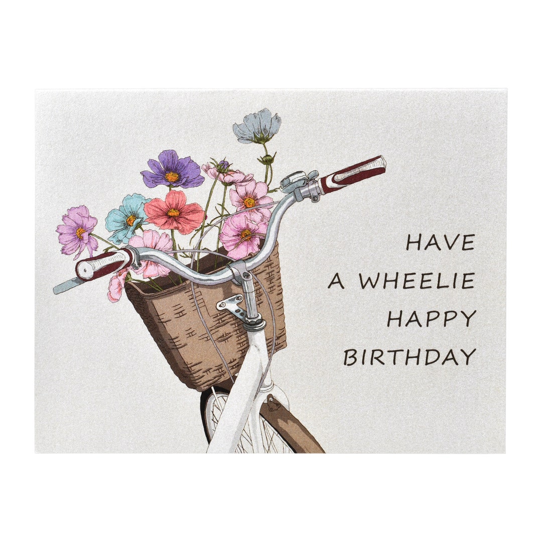 Happy Birthday Greeting Card, Flower Basket on a Bicycle - Pearlescent ...