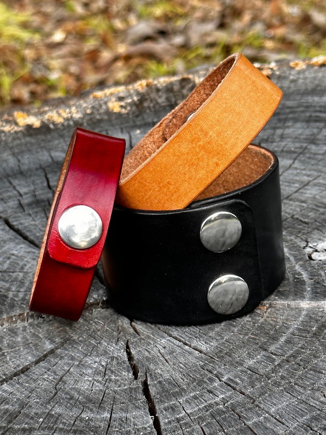 Custom Leather Cuff | Wide Bracelet | Snap Closure | Minimalist ...