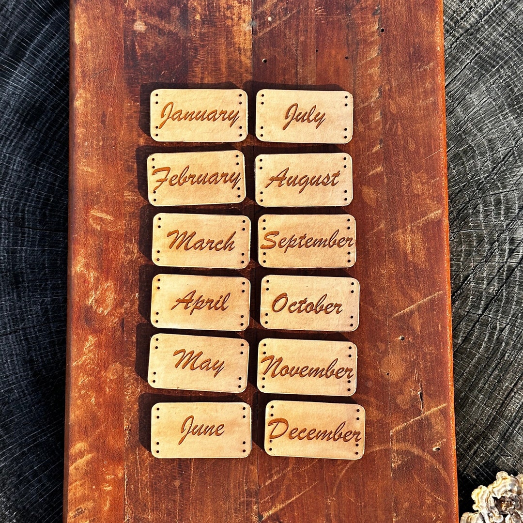 Temperature Blanket Month Tags | Leather | 12ea | Stitch on | Crochet ...