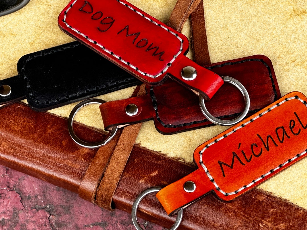 Personalized Leather Keychain | Customizable | Name | Initials | Label ...