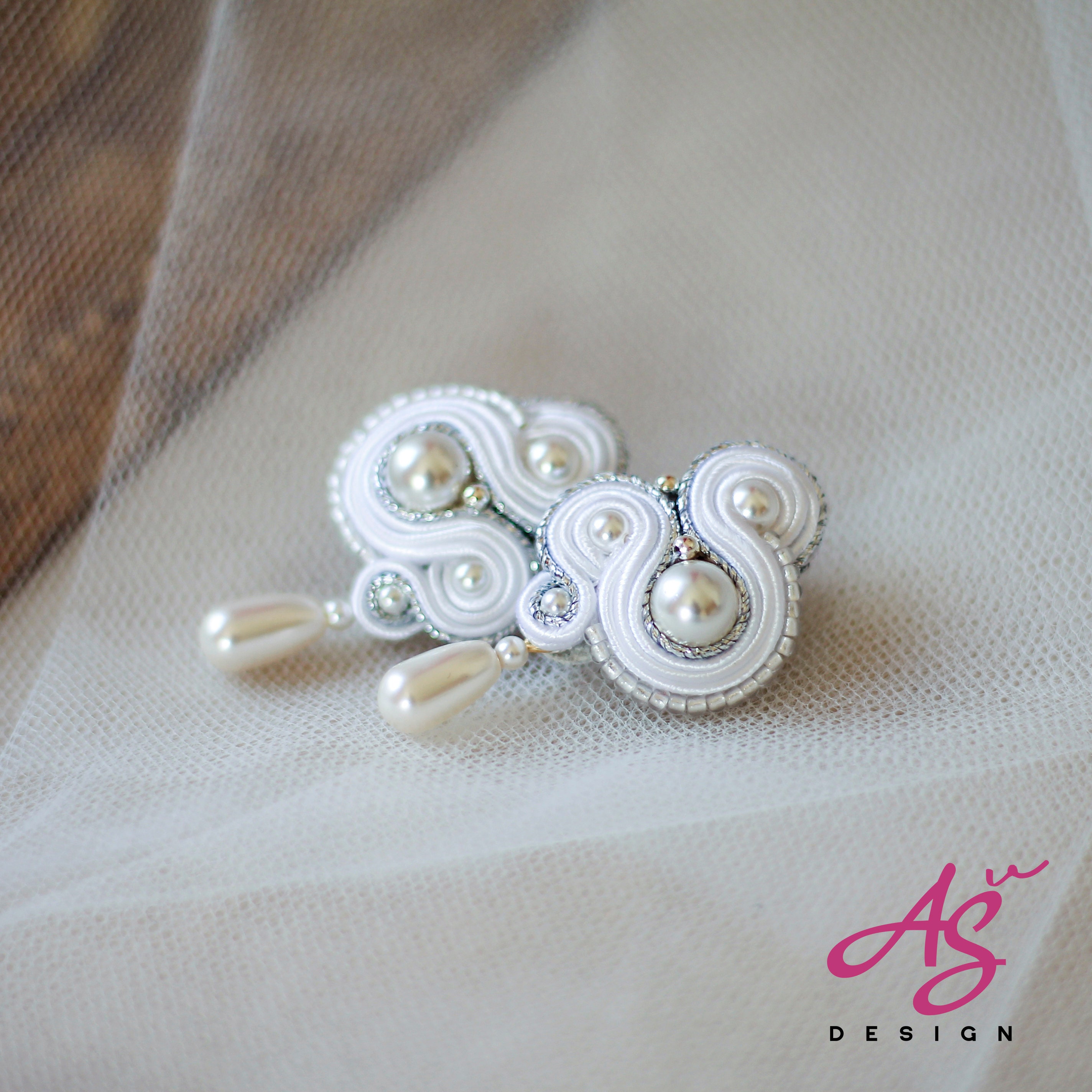 Romantic Bridal Soutache Earrings Ellegant Wedding Pearl - Etsy