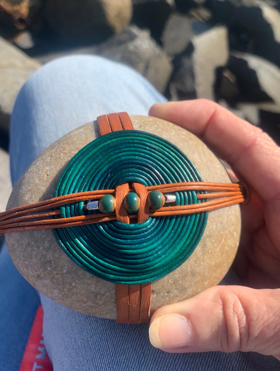 Leather Wrapped Rock, Zen Rock, Large Rock, balance Meditation Rock ...