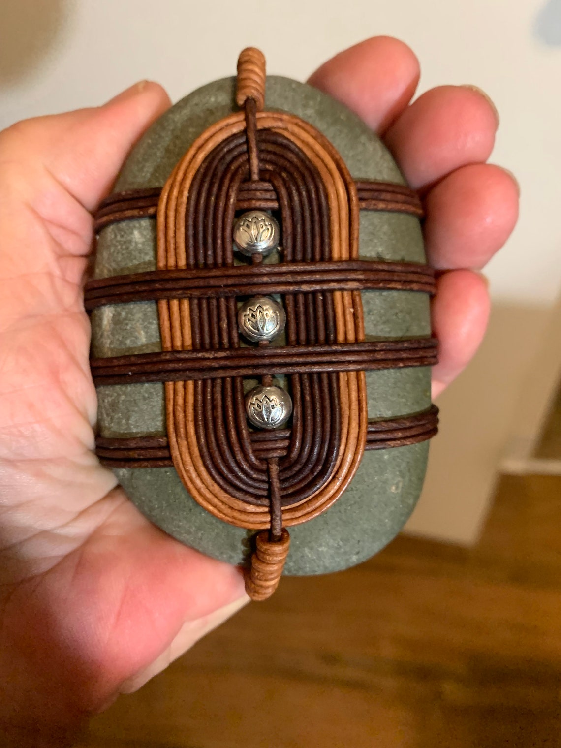 Leather Wrapped Rock,medium Meditation Stone, Zen Rock leather N Lotus ...