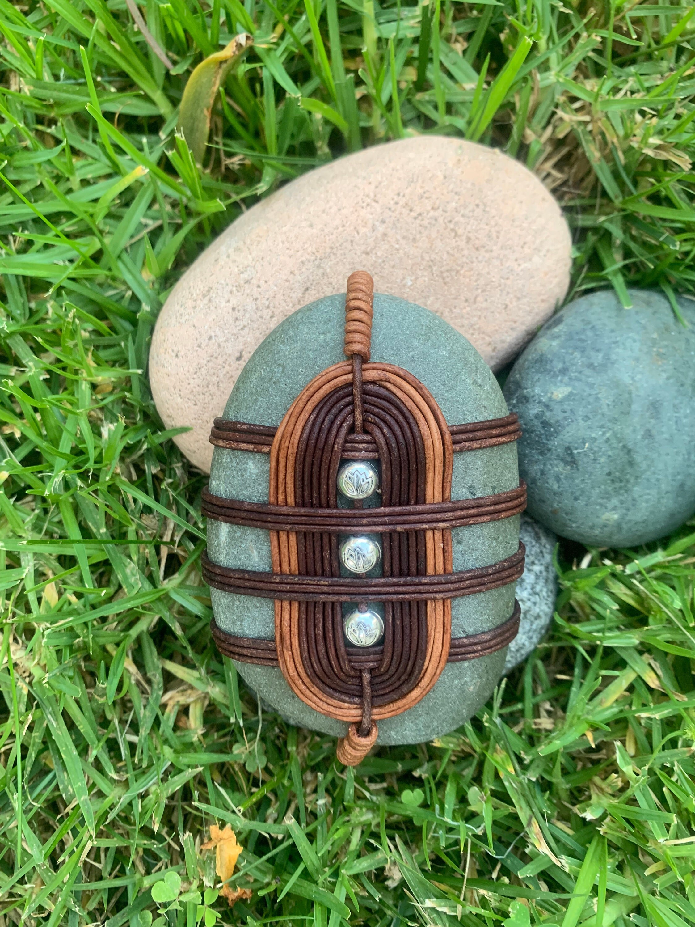 Leather Wrapped Rock,medium Meditation Stone, Zen Rock leather N Lotus ...