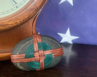 Leather Wrapped Rock, Meditation Rock, ZEN Stone, Turquoise Burst - Etsy