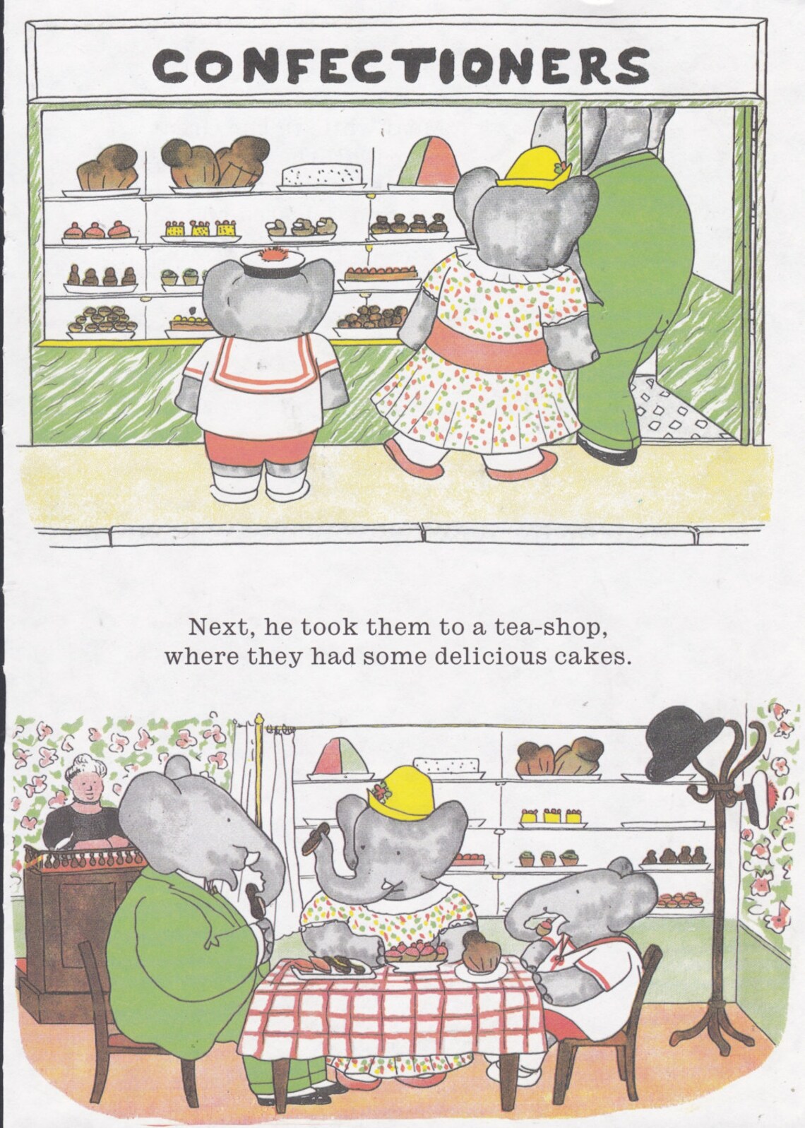 Babar the Elephant, Celleste & Arthur at Cake Shop. Vintage Print Ready ...