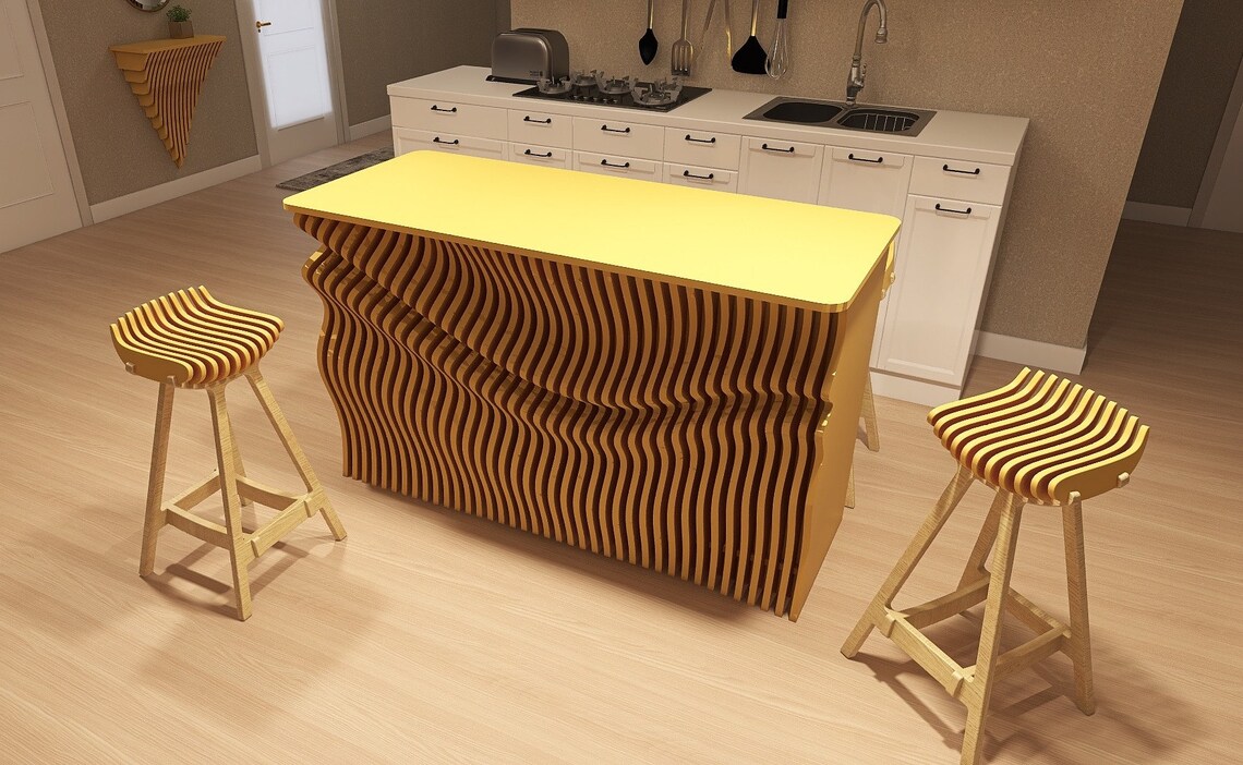 Kitchen Set Kitchen Island With a Set of 4 Stools, Complete Wooden ...