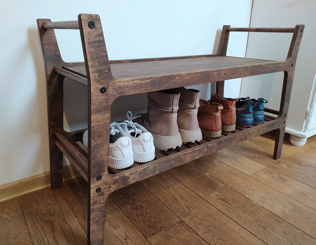 Shoe Bench, Mid Century Modern, Wood Entryway Bench, Entryway Bench ...