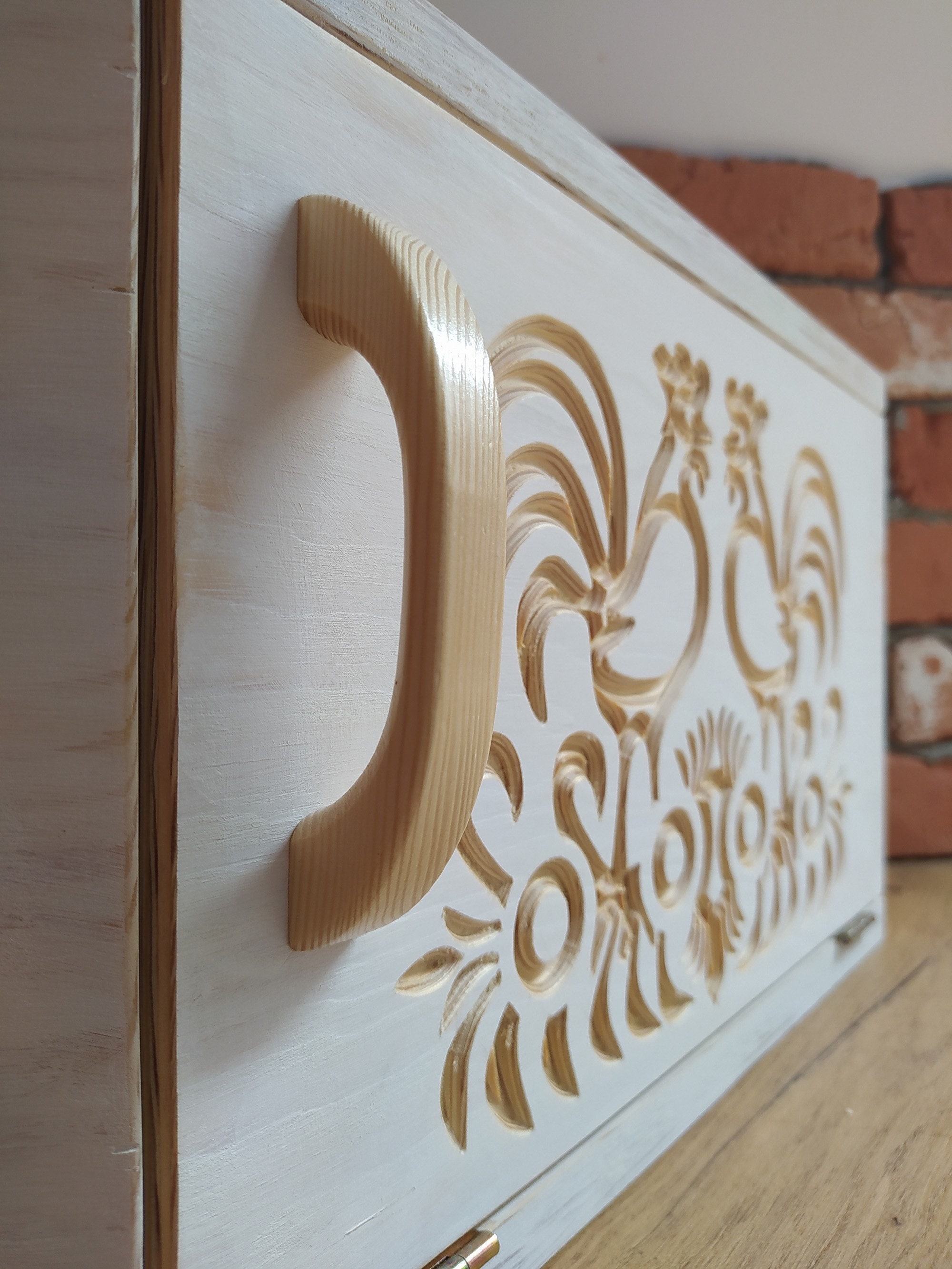 Corner Farmhouse Breadbox With a Folk Pattern, Corner Breadbox, Kitchen ...