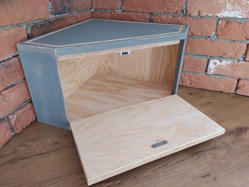 Corner Farmhouse Breadbox in Grey Cupboard Bread Box in - Etsy