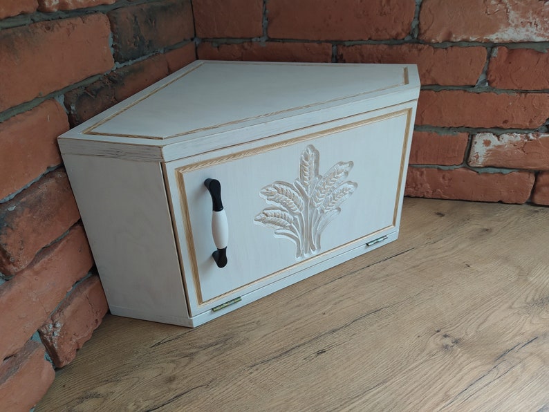 Corner Farmhouse Breadbox in Grey Cupboard Bread Box in - Etsy