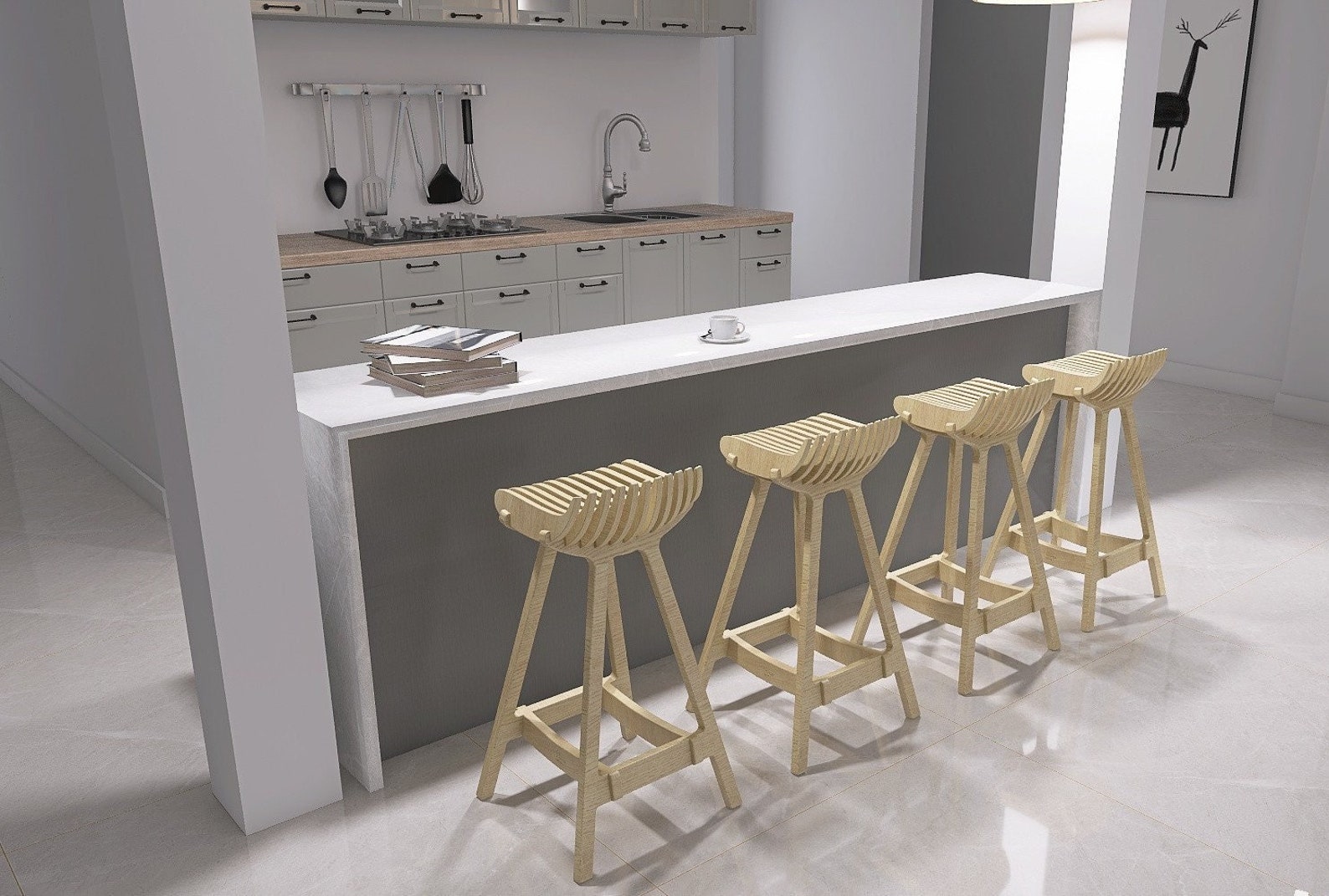 SET OF 4 PIECES Bar Stool, Design Chair, Modern Chair, Industrial Stool ...