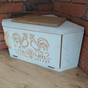 Corner Farmhouse Breadbox With a Folk Pattern, Corner Breadbox, Kitchen ...
