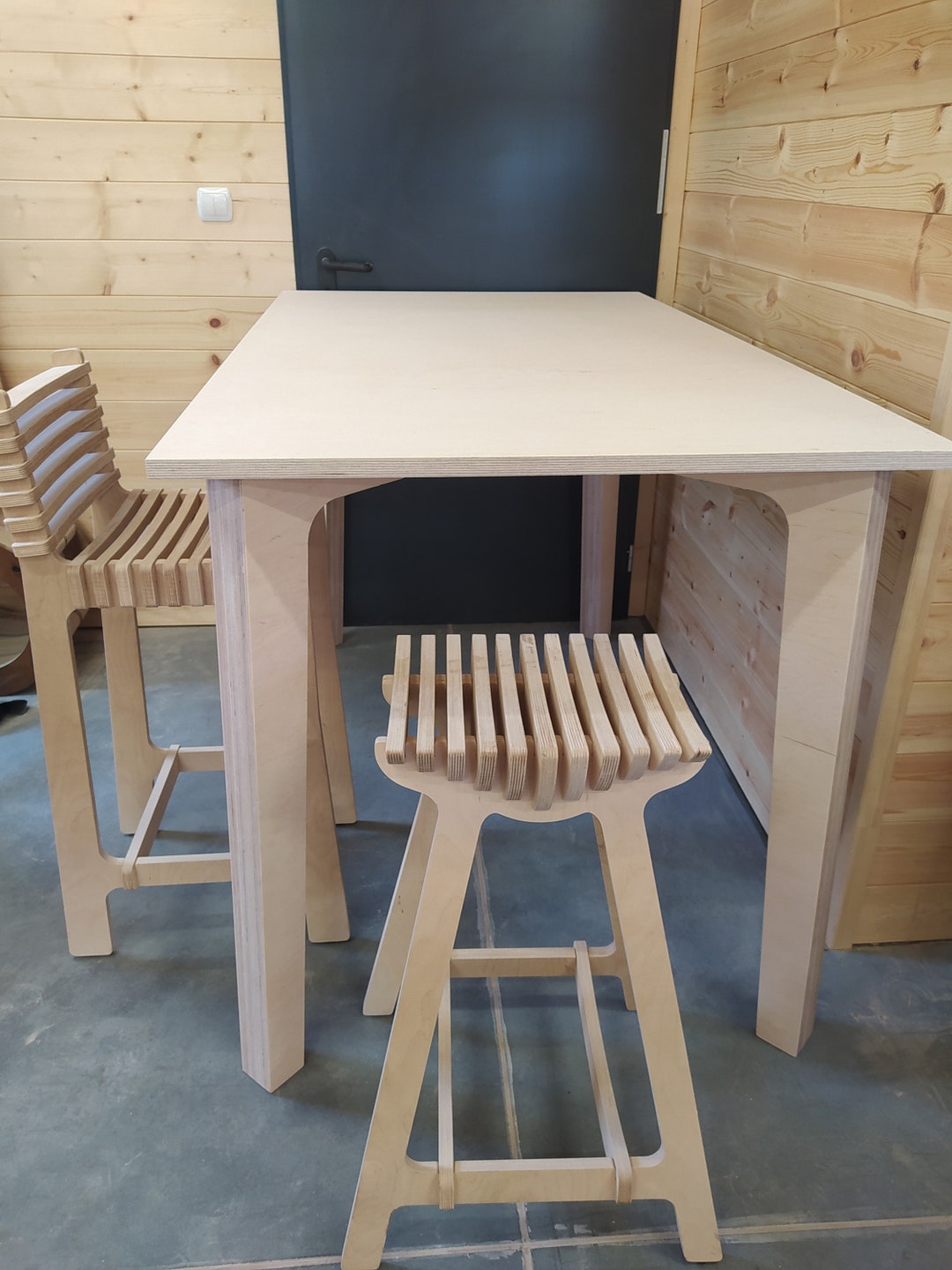 A Table With Bar Stools, a Set of Furniture for the Kitchen, Plywood ...